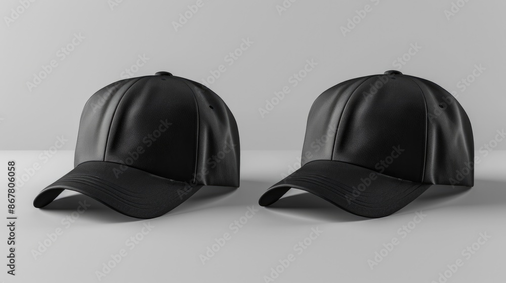 Mockup. Black Baseball Cap Front and Back View on Grey Background for ...