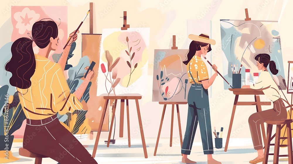 Collection of vector illustration depicting different art style ...