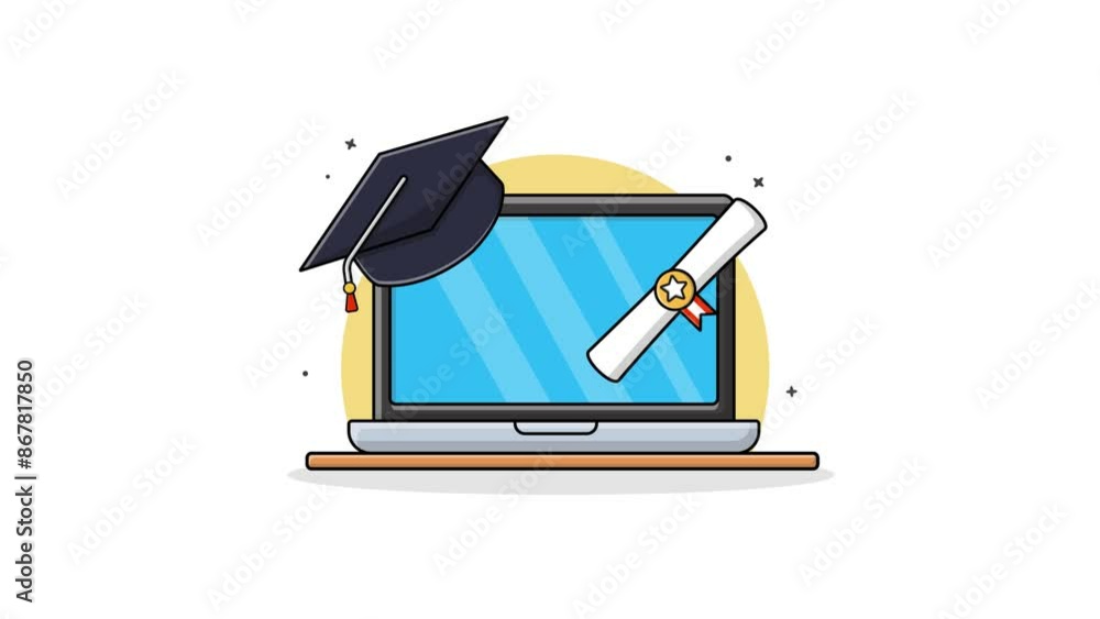 4K Laptop with Graduation Hat and Certificate. Graduation Concept ...