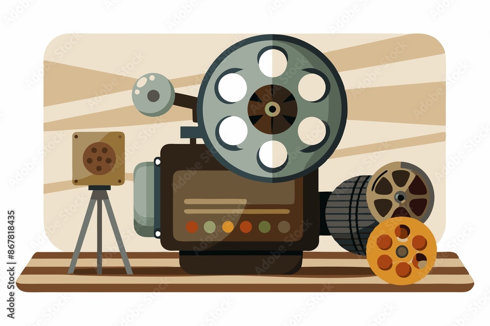 vintage movie camera, An old movie camera sits on dusty shelf, with ...