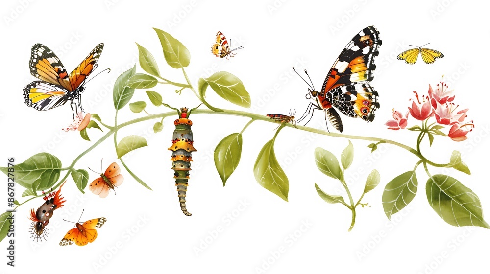 Diagram illustrating the lifecycle of a butterfly including the stages ...