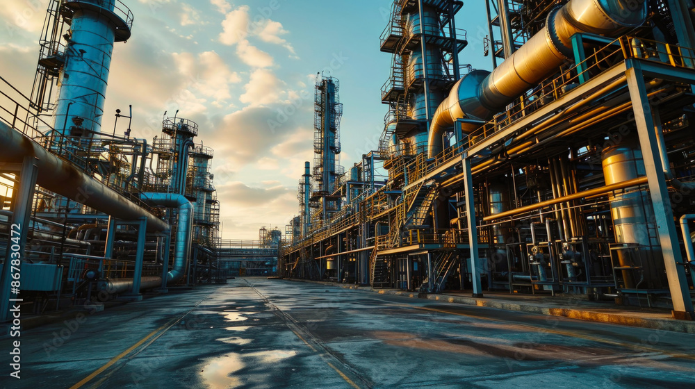Oil and gas refinery plant or petrochemical industry, scenery of ...