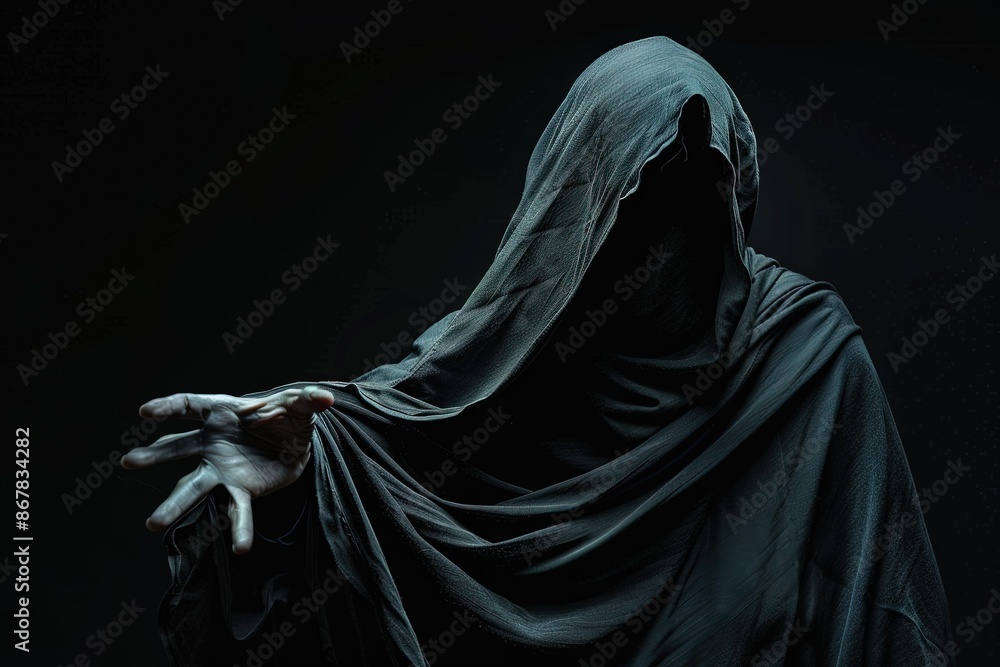 grim reaper - angel of death - hooded figure with ghastly hand reaching ...