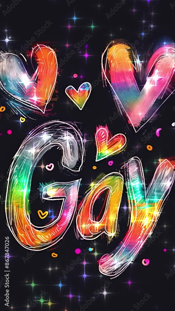 Gay text animation with Lgbtq text with lgbt flag colors on black ...