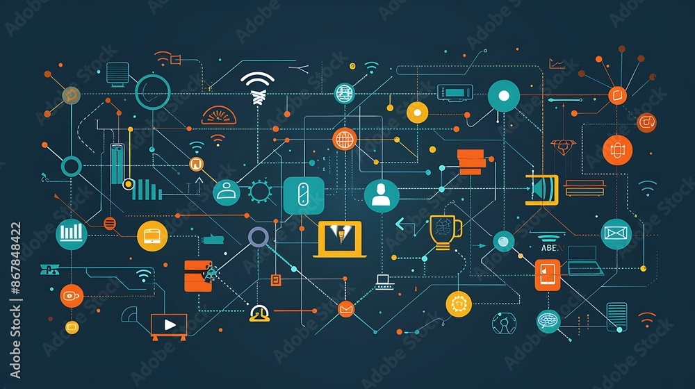 Network diagram depicting the structure of the internet showing nodes ...