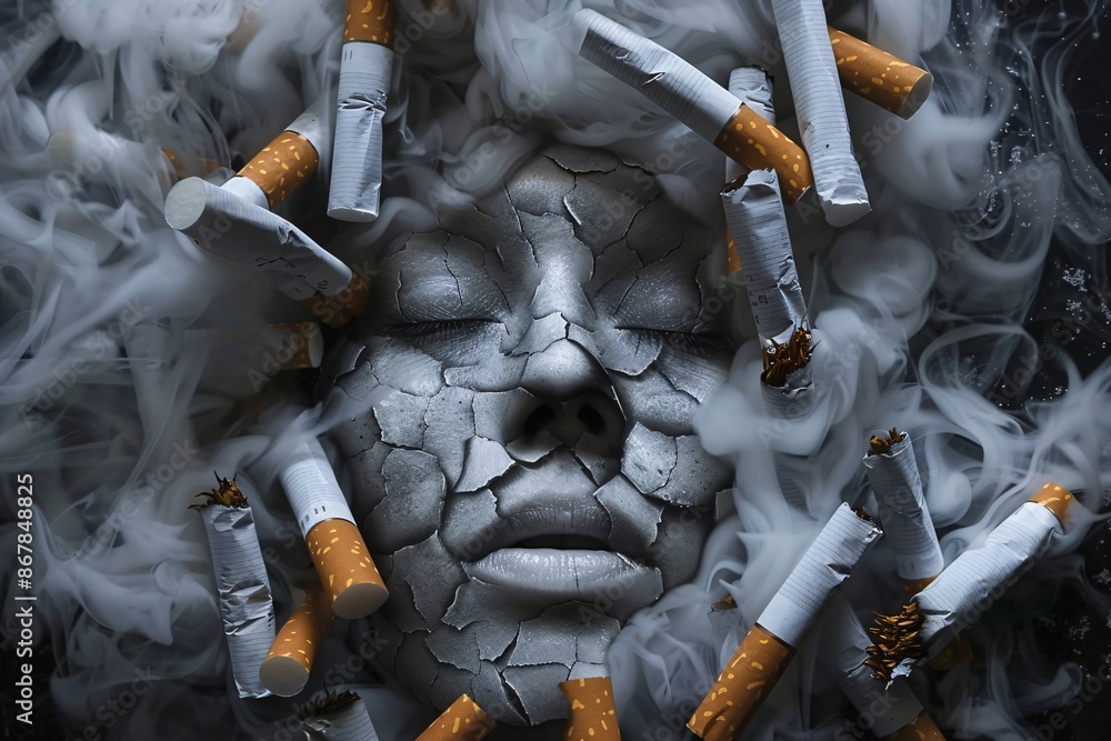 Woman smoker with a cigarette. Bad habit, health hazard. Concept of no ...