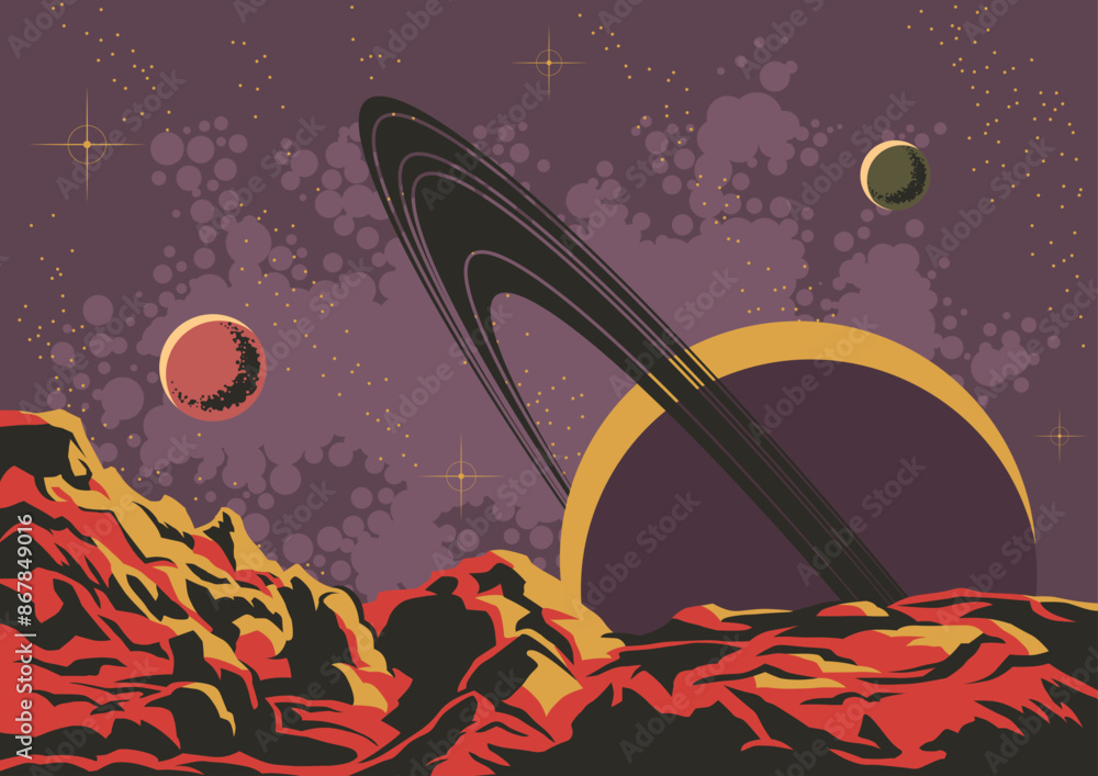 Poster Planet Panorama, Planetary Surface, Craters, Deep Space ...