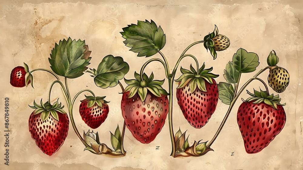 Visual aid on the Strawberry Fragaria ananassa illustrating its spring ...