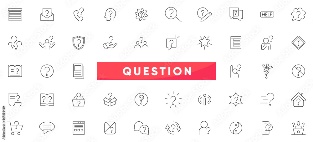 Vetor de Question line Icons set. Problem, confusion, asking ...