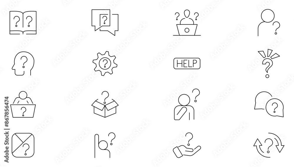 Question line Icons set. Problem, confusion, asking, questioning, question mark and quiz ...
