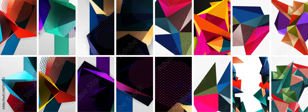 Set of low poly triangles poster geometric backgrounds. Vector ...