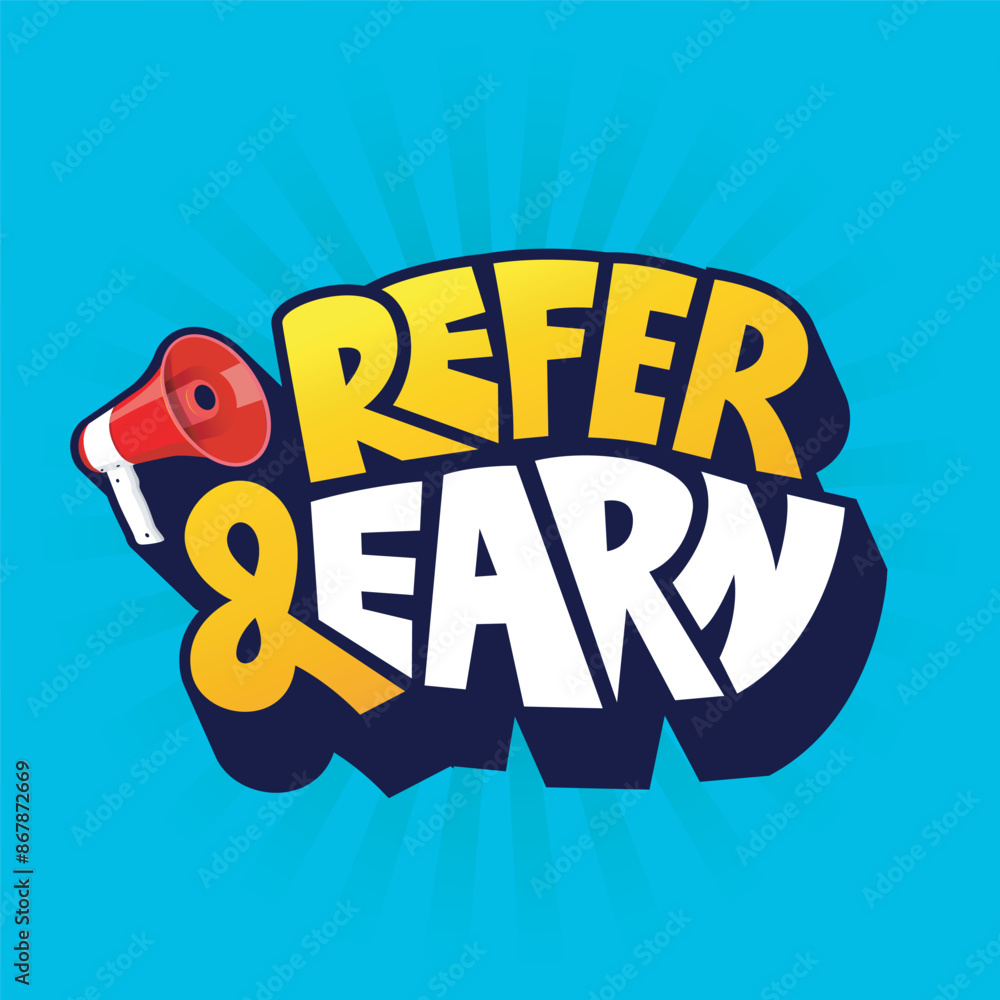 Refer and earn logo with modern bold lettering and megaphone icon ...