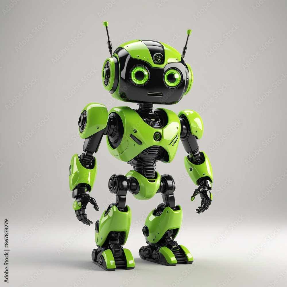 Futuristic Lime Green Robot with Glowing Chest on White Concept of ...