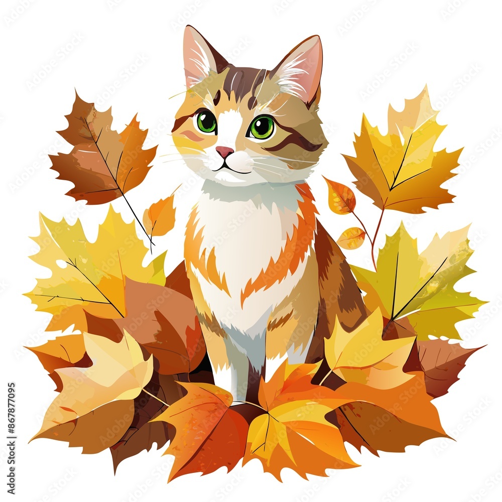 scattered, Beautifully rendered watercolor image of cat amidst ...