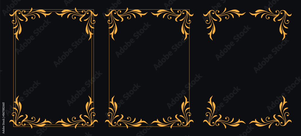 Gold floral ornament, Wedding and restaurant menu, photo frame floral ...