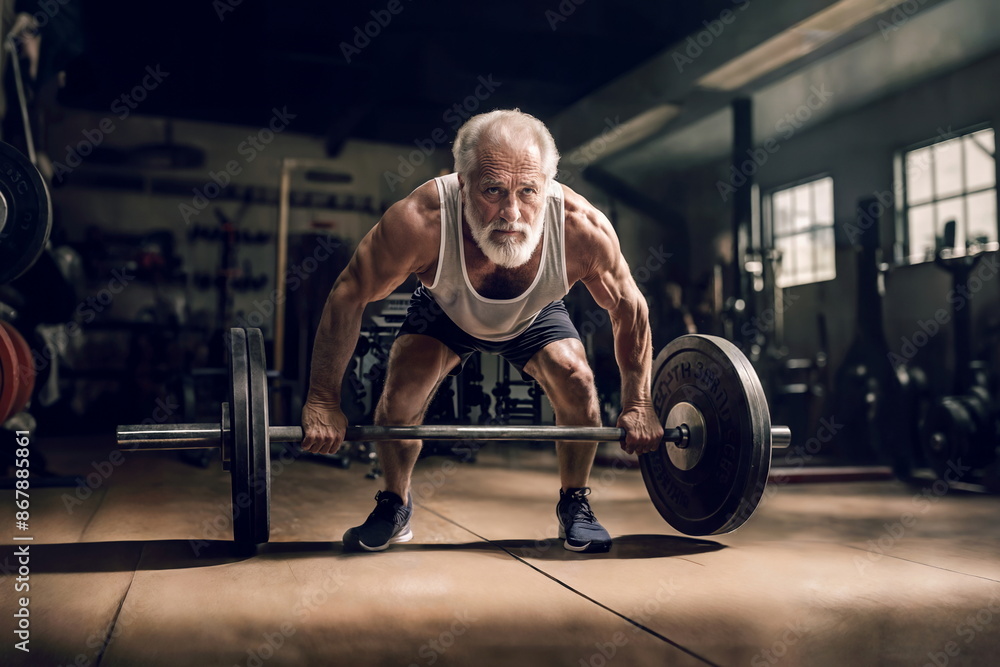 Motivated senior enthusiastically engages challenging workout ...