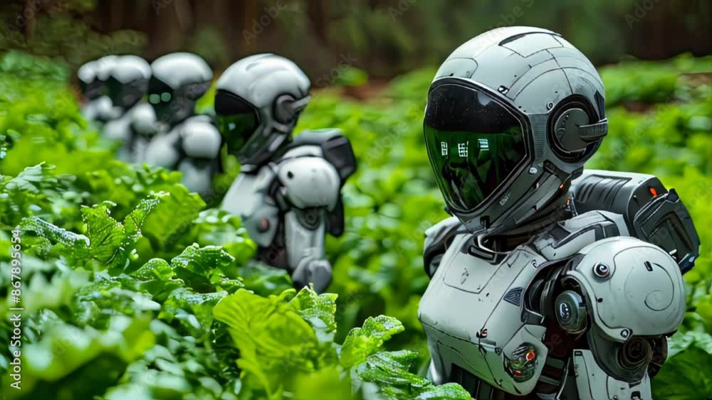 Green eco-friendly high-tech futuristic computer robot in connection ...