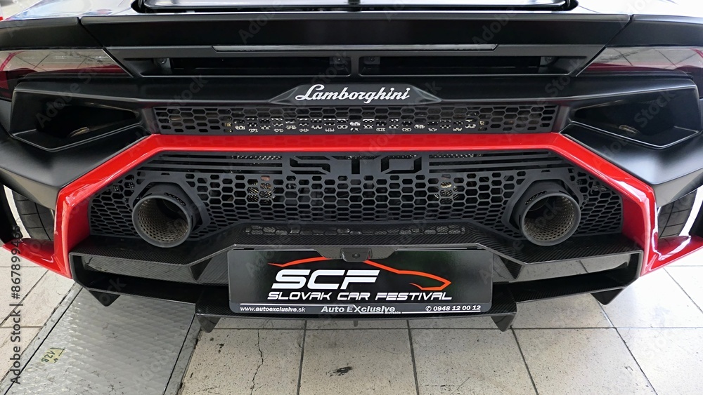 Rear view of Lamborghini Huracan STO, italian sports car, with massive ...