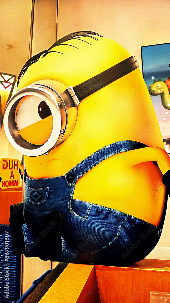 OSAKA,JAPAN JAN 24,2024 : Close up of HAPPY MINION statue, located in ...