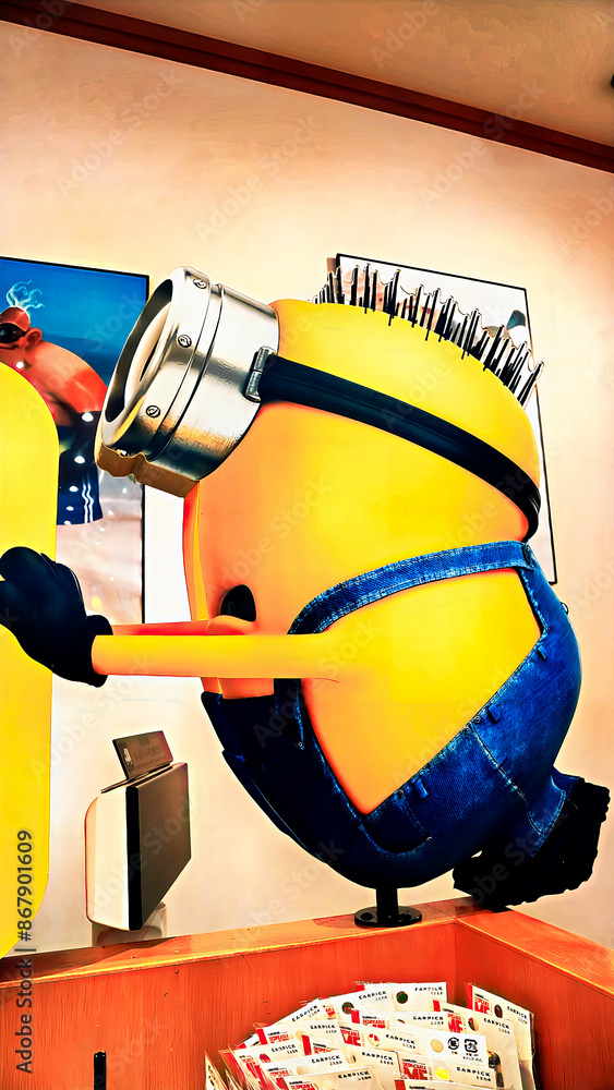 Close up of HAPPY MINION statue, located in Universal Studios Japan ...