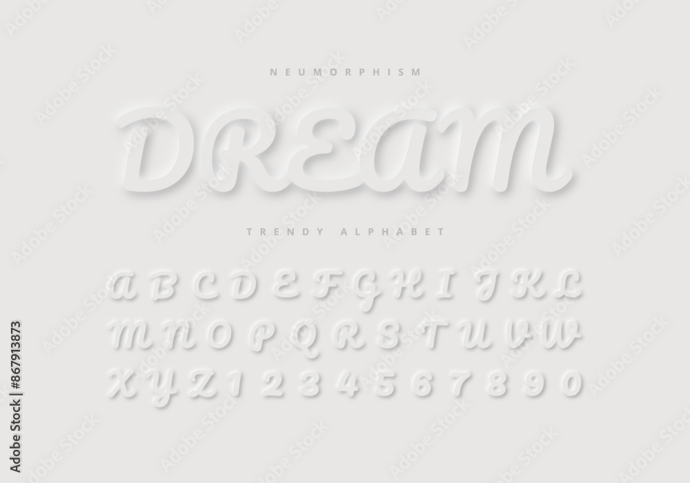 Trendy neumorphism font. Modern alphabet, letters and numbers Stock ...