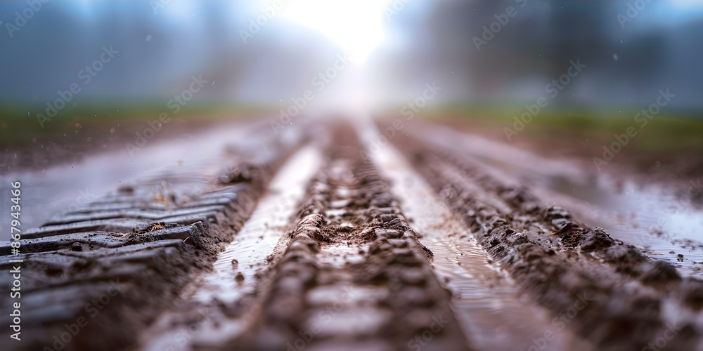 Close-up of Tractor Tire Tracks in Wet Soil Detailed View of Muddy Road ...