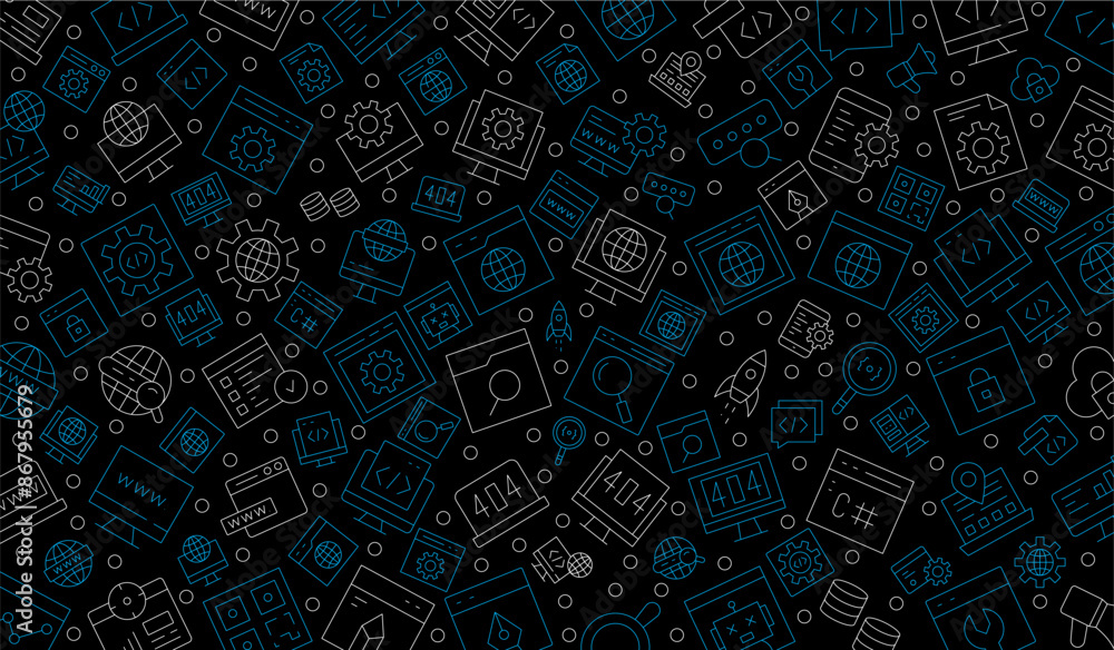Software development seamless pattern with line icons. Programming language background ...
