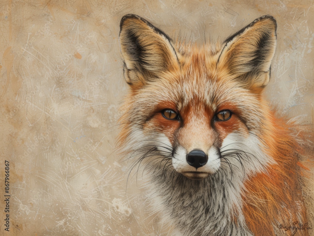 A close-up portrait of a red fox with piercing eyes, staring directly ...