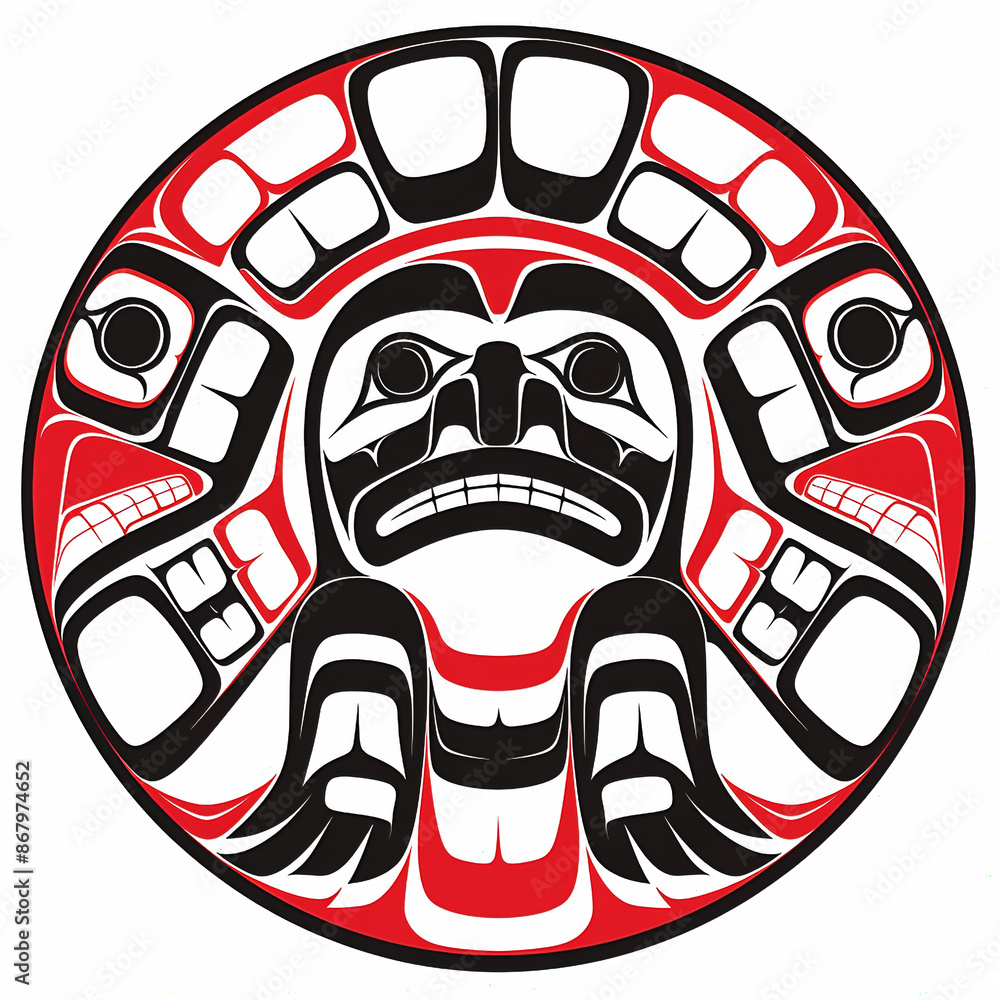 Traditional Inuit Eskimo Haida folk art of a stylized face in textured ...