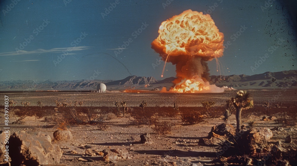 International Day against Nuclear Tests. Vintage photo of a atomic bomb ...