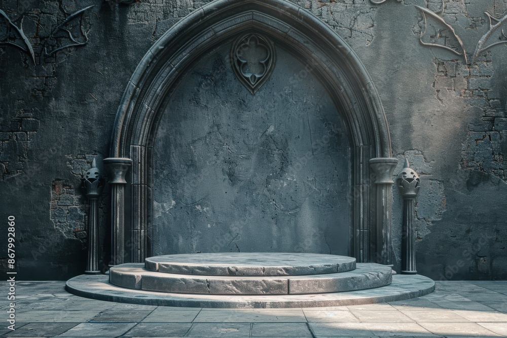 Gothic Archway in Ancient Stone Temple, Ideal Background for Fantasy or ...