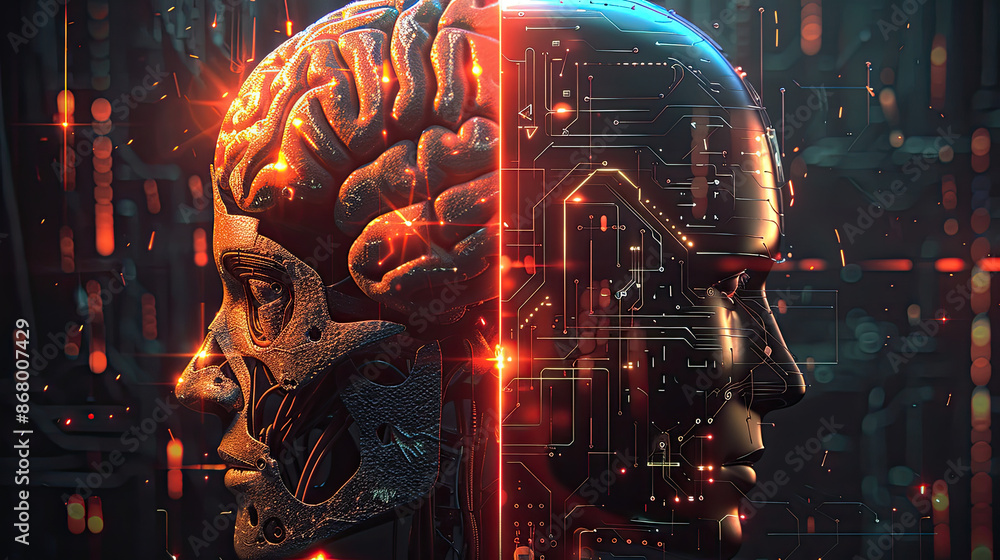 Human brain with lines and dots data. AI(Artificial Intelligence ...