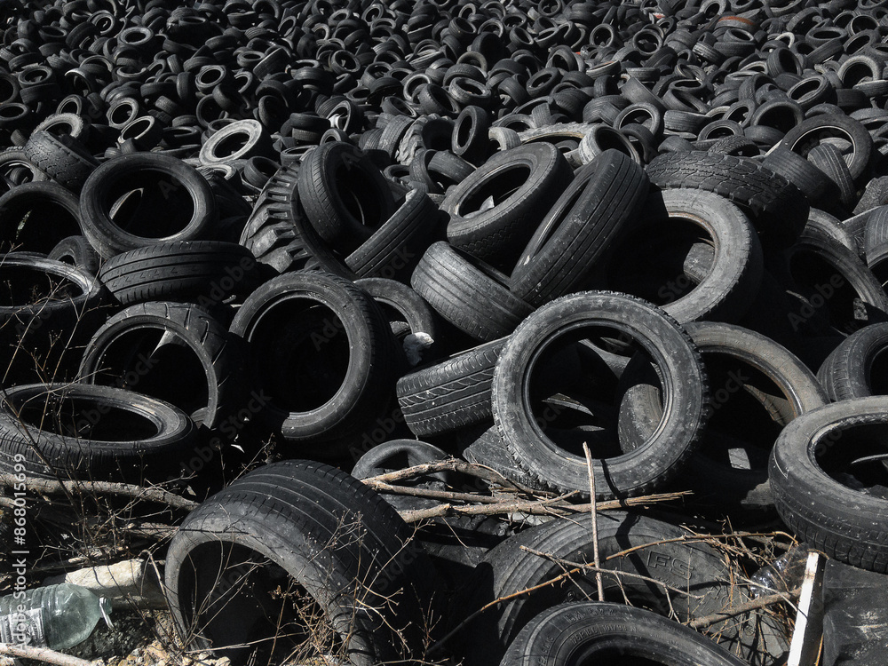 Environmental problems. Recycling of rubber tires. Used car tires are ...