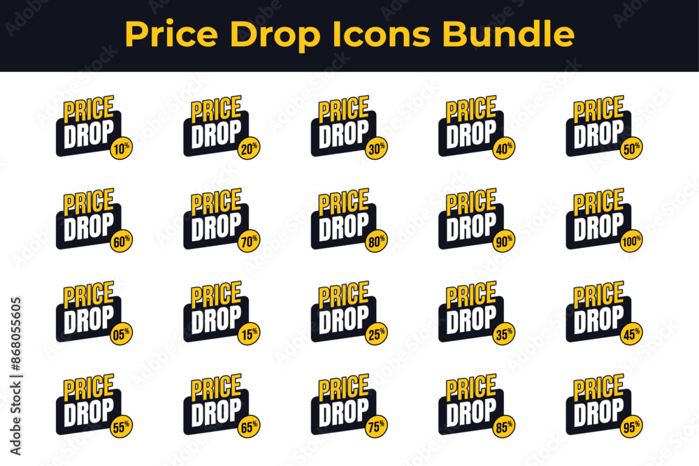 Price Drop Vector Icon Bundle, price drop label set, Price drop label ...