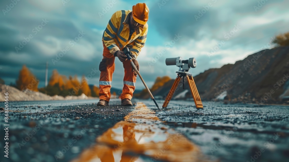 Collaboration of surveyor engineers utilizing a theodolite for accurate ...