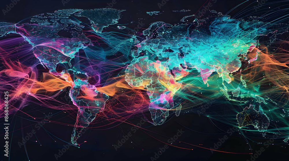 Undersea cable network map visualizing global internet traffic flows ...
