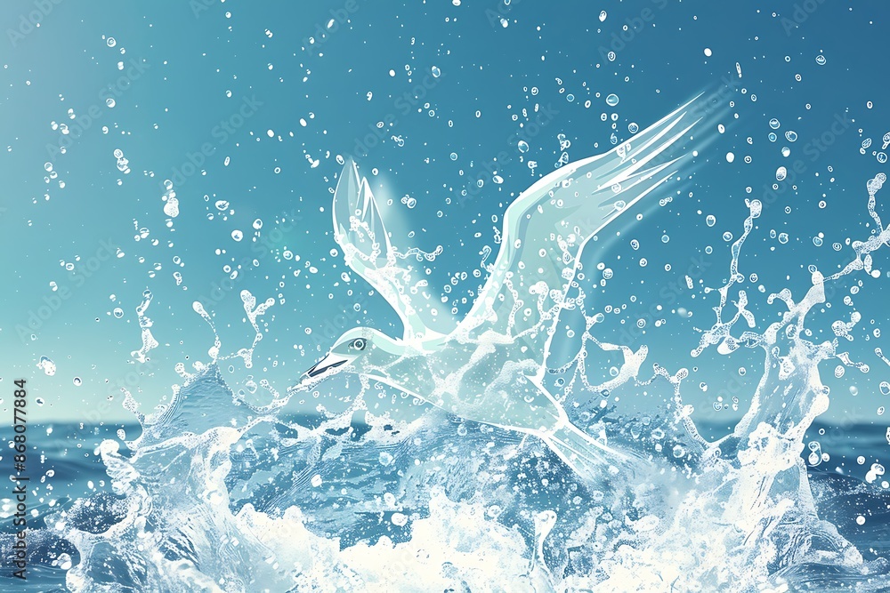 An icon of a bird diving into the sea, the water splashing around it in ...