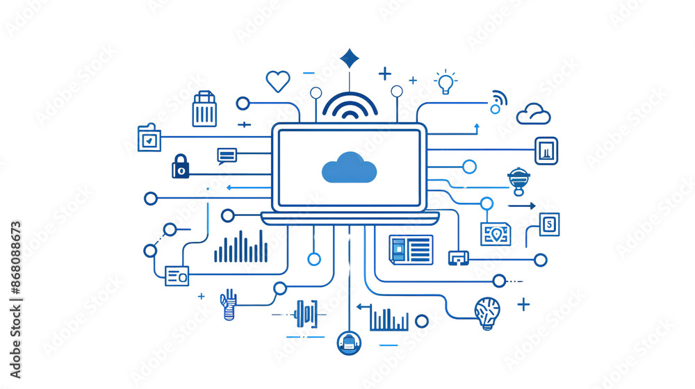 Digital network illustration depicting interconnected devices and cloud ...