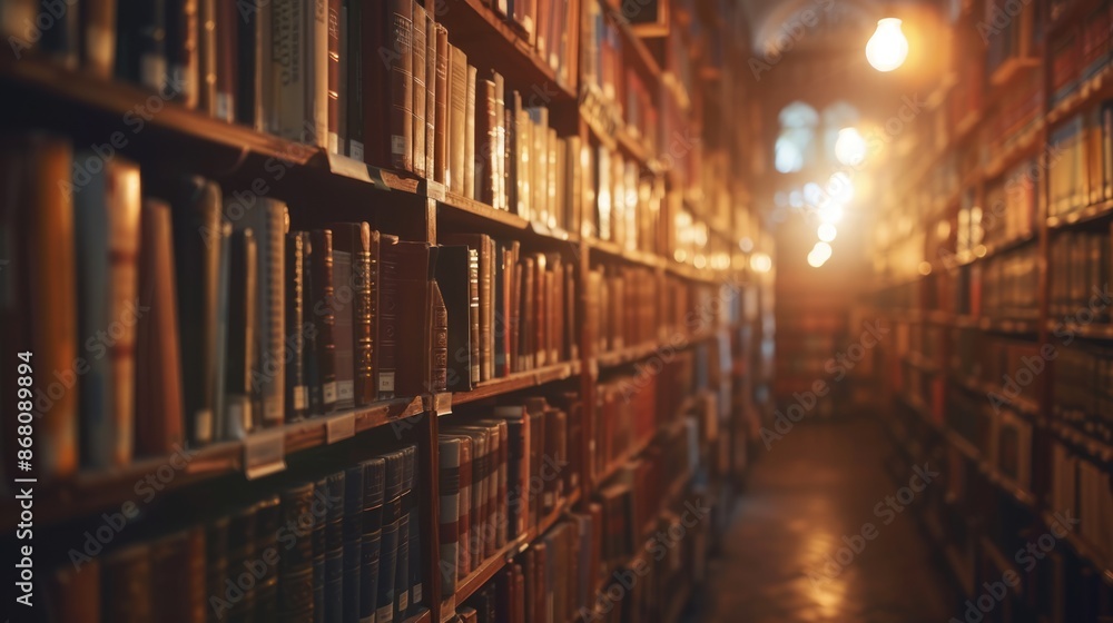 Rows of books in a college, university or school educational library ...