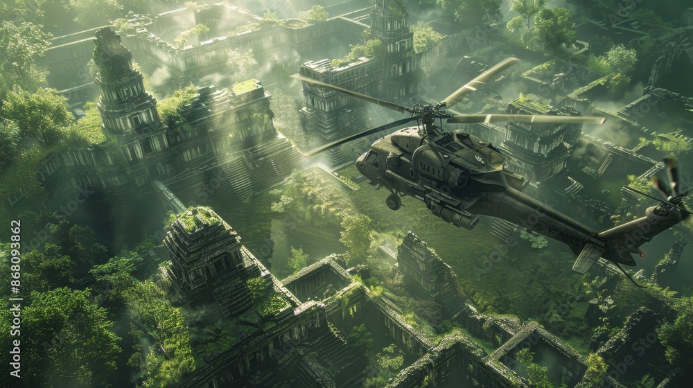 A dramatic overhead shot of an Attack Helicopters AH-64 Apache ...