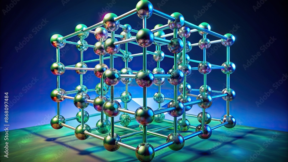 Vibrant 3D illustration of sodium chloride crystal structure, also ...