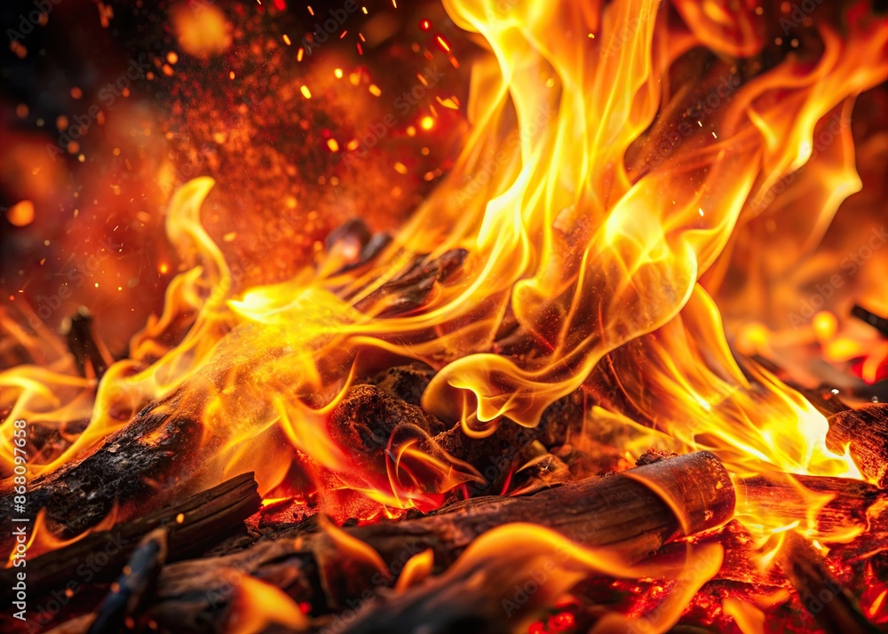 Vibrant abstract blaze of fiery flames and glowing embers creates a ...