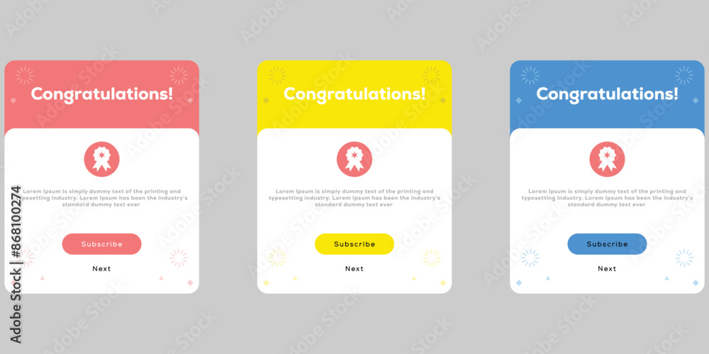 Success pop up notification icon. Congratulation flash message sign ...