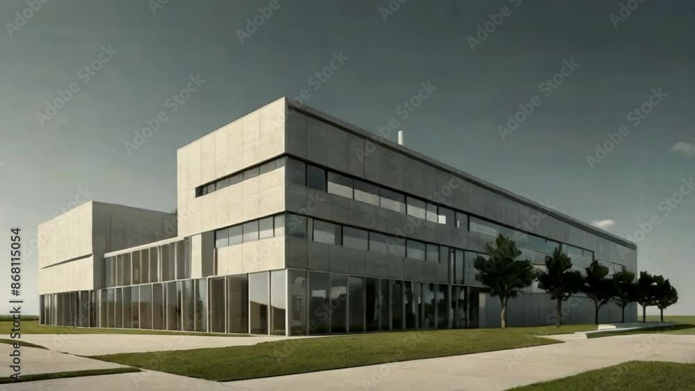 Open modern house with four levels, in the style of Ludwig Mies van der ...