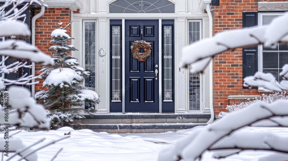 matte navy blue door with silver accents on a classic brick house ...