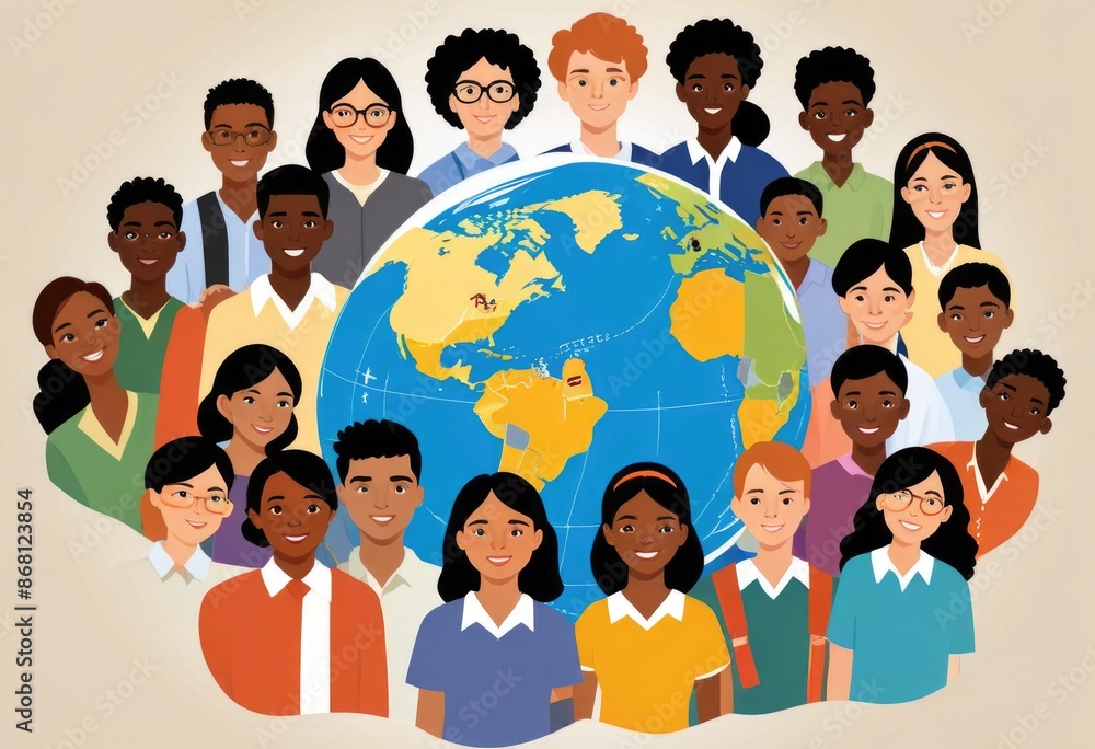 young adults from various backgrounds around a globe, each with ...