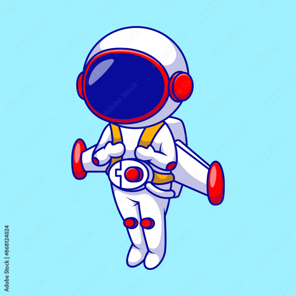 Vetor de Cute Astronaut Flying With Rocket Jetpack Cartoon Vector Icon ...