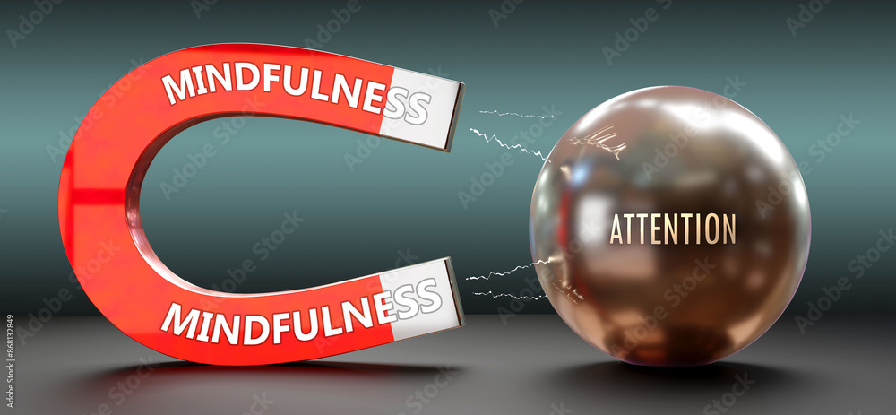 Mindfulness attracts Attention. A metaphor showing mindfulness as a big ...