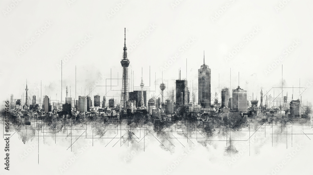 Design a minimalist, scratchy sketch style black and white drawing that ...