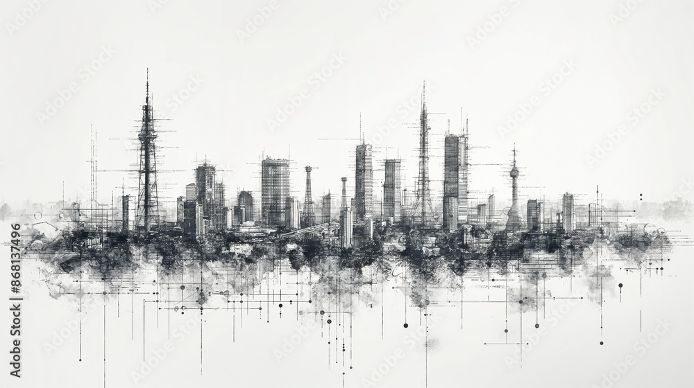 Design a minimalist, scratchy sketch style black and white drawing that ...